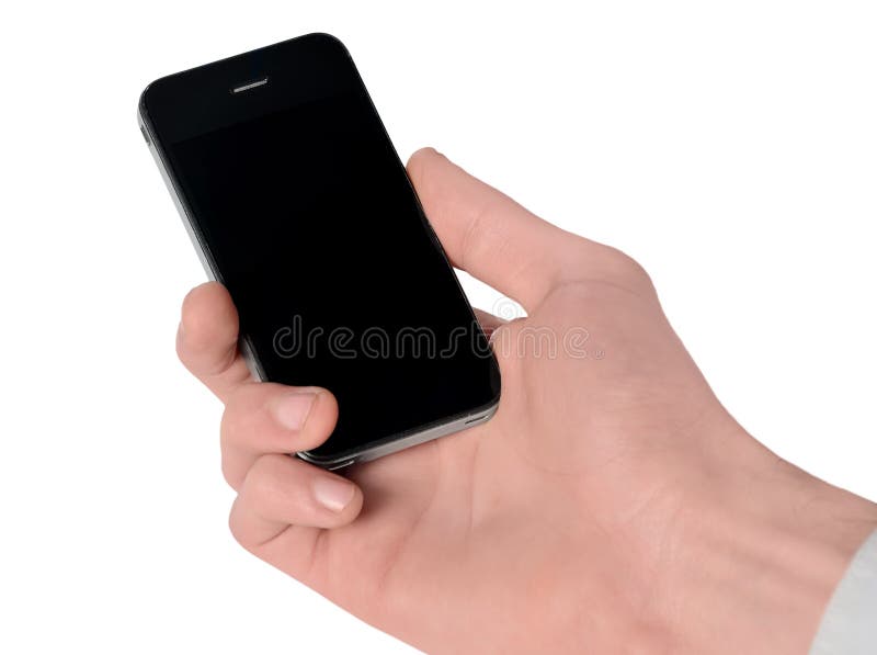 Male hand holding phone stock image. Image of display - 55936765