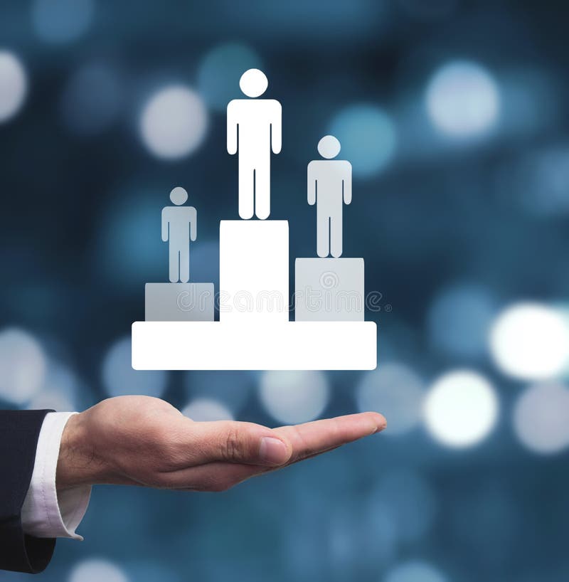 Male Hand Holding Podium Winners with a Human Icons Stock Photo - Image ...