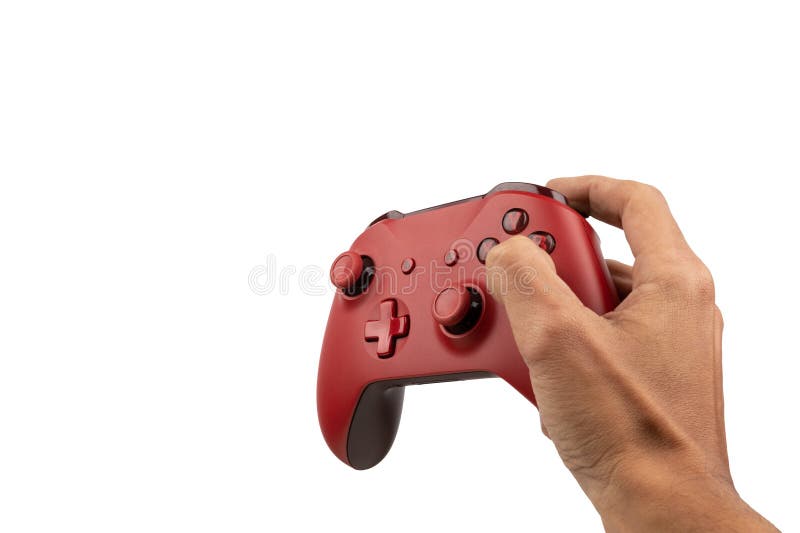 Male Hand Holding a Red Game Controller on White Background Stock Photo ...
