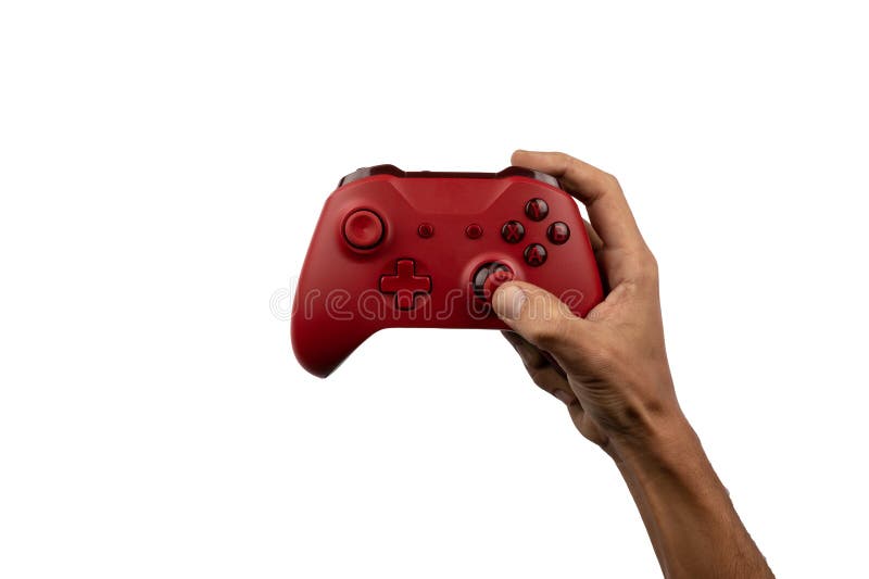 Male Hand Holding a Red Game Controller on White Background Stock Photo ...