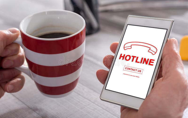 Hotline Concept on a Smartphone Stock Photo - Image of coffee ...