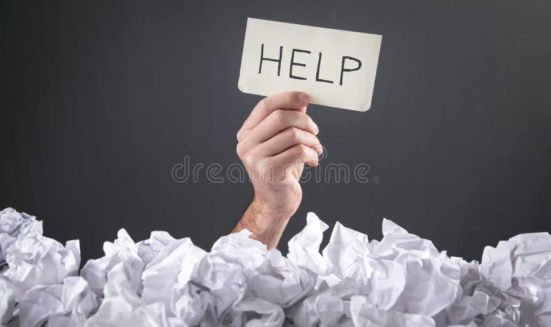 Male Hand Holding Text Help with a Crumpled Papers Stock Photo - Image ...