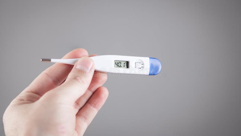 Male Hand Holding Thermometer. High Temperature Stock Photo - Image of ...