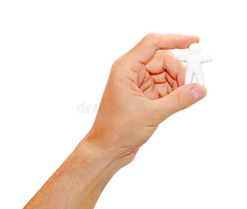 Male Hand Holding a Toy Man Stock Photo - Image of communication ...
