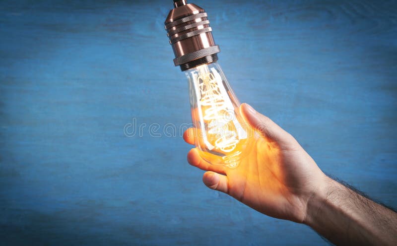Male Hand Holding Vintage Modern Light Bulb Stock Photo - Image of ...