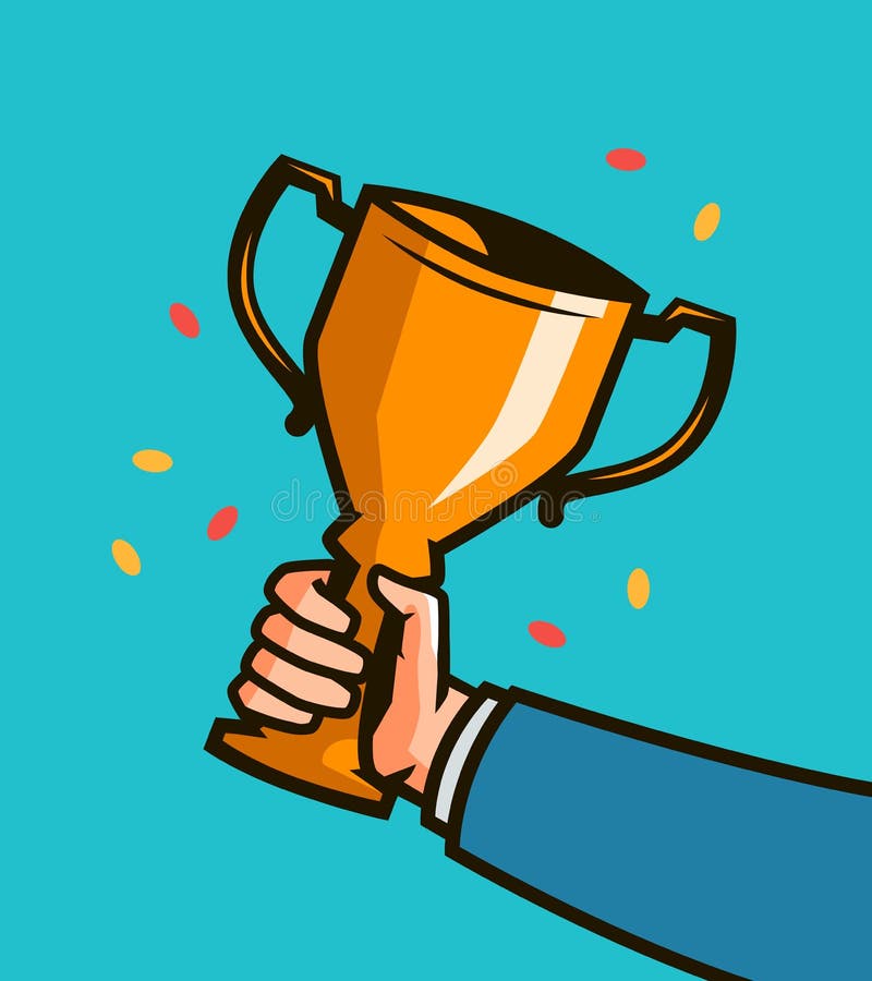 Male Hand Holding Winner Cup. Trophy Cup Vector Illustration Stock ...