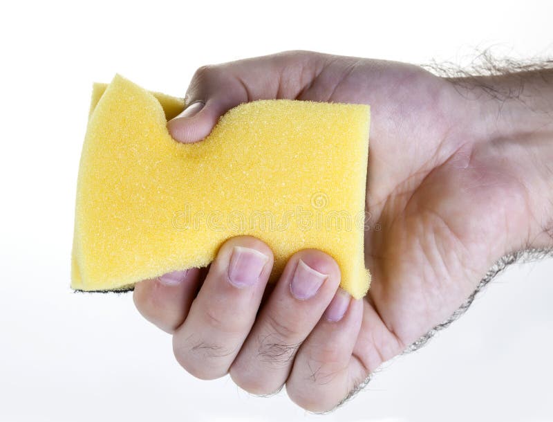 Male Hand Holding Dish Washing Sponge Stock Photo - Image of reflection ...