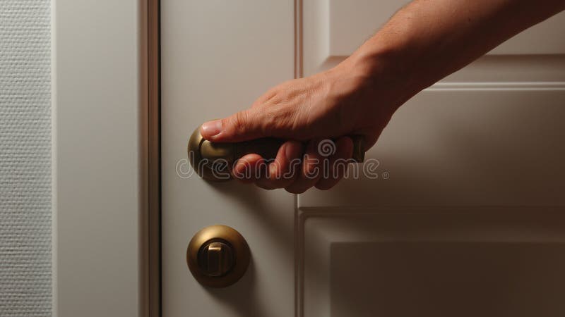Male Hand Holds a Door Handle - Front View Stock Image - Image of dark ...