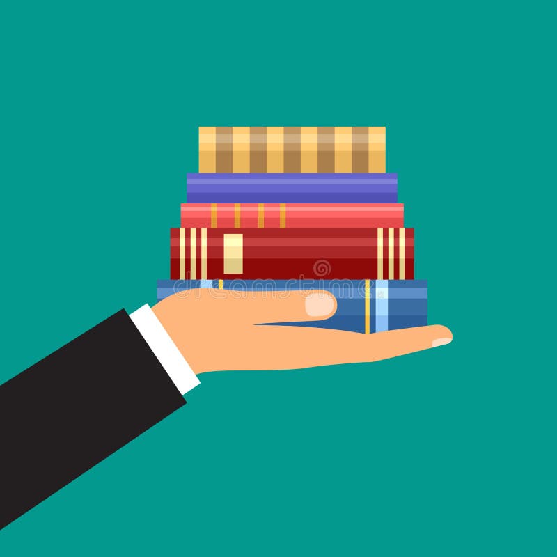 Male Hand Holds a Stack of Books Stock Vector - Illustration of ...