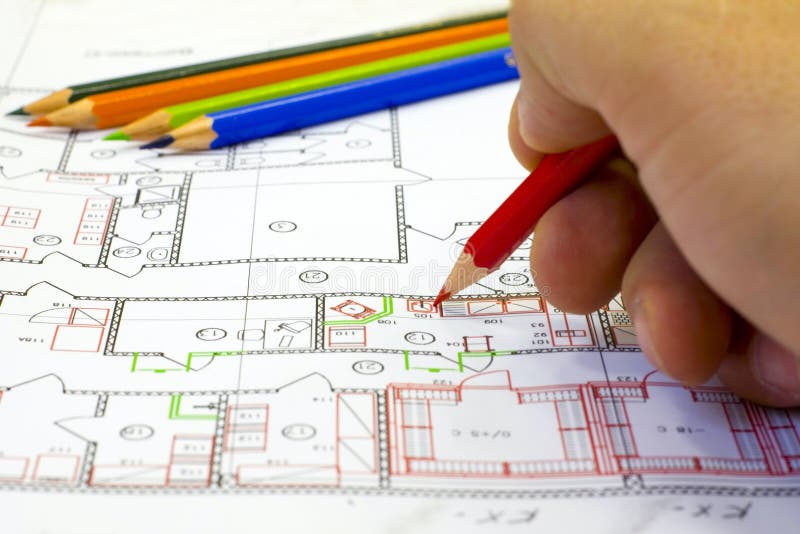 Male hand make the drawing stock image. Image of blueprint - 4159653