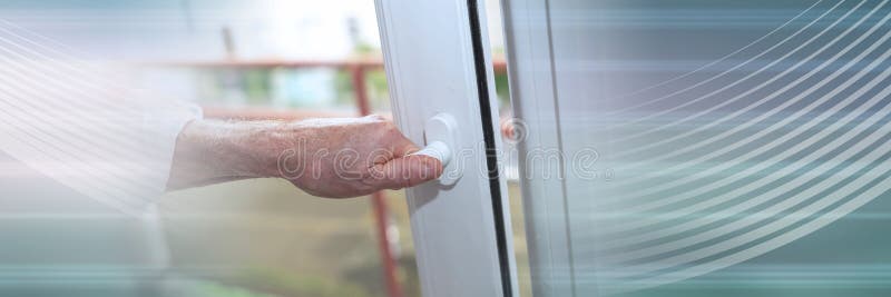 Hand Opening a Window Panoramic Banner Stock Photo - Image of banner ...