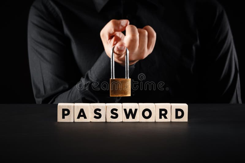 Male Hand with a Padlock Over the Wooden Blocks with the Word Password ...