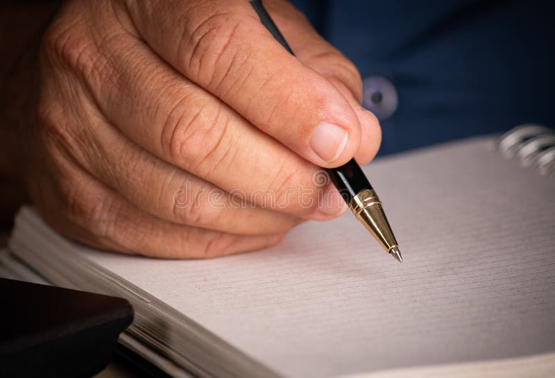 Male Hand with Pen Signing on Blank Sheet Stock Image - Image of note ...