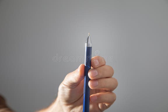Male Hand with a Pen Writes in Empty Screen Stock Photo - Image of ...