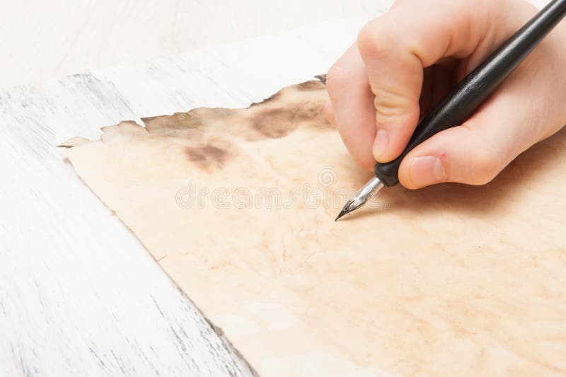 Male Hand with Pen Writes on Paper Stock Image - Image of design, legal ...