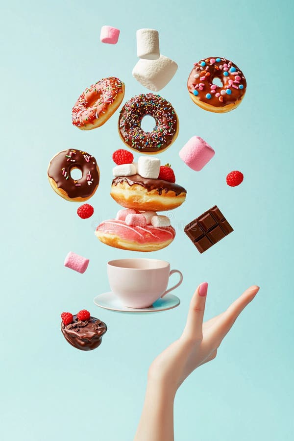 Male Hand Pointing at Stack of Delicious Donuts Balancing on Top of ...