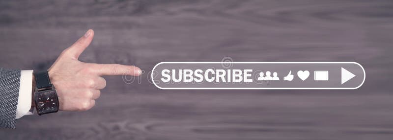 Male Hand Pointing Subscribe Button. Social Media Stock Image - Image ...