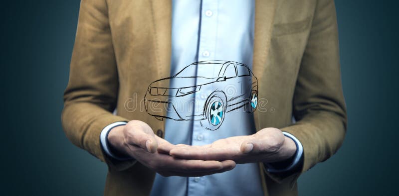Male Hand Presenting Car Icon on Virtual Screen Stock Photo - Image of ...
