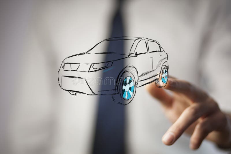 Male Hand Presenting Car Icon on Virtual Screen Stock Photo - Image of ...