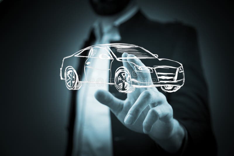 Male Hand Presenting Car Icon on Virtual Screen Stock Photo - Image of ...