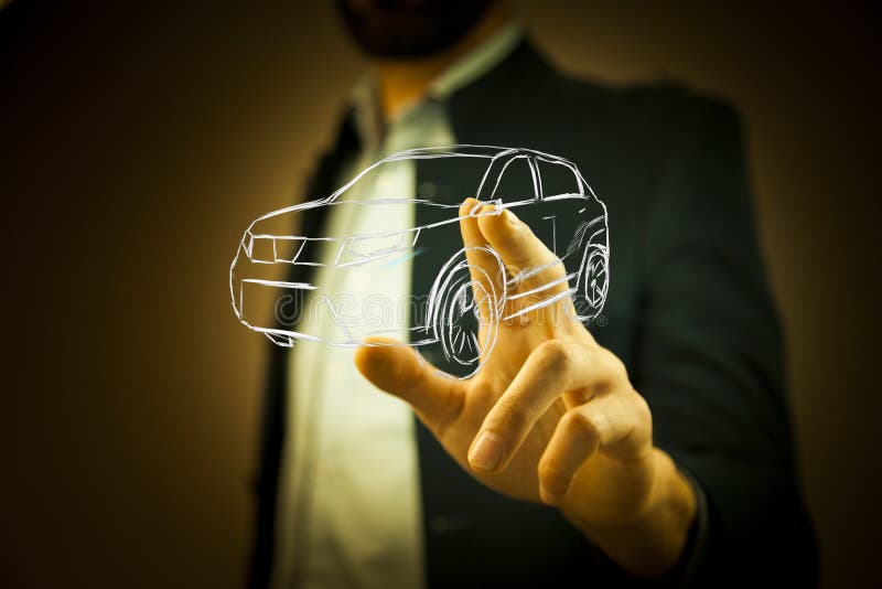 Male Hand Presenting Car Icon on Virtual Screen Stock Image - Image of ...