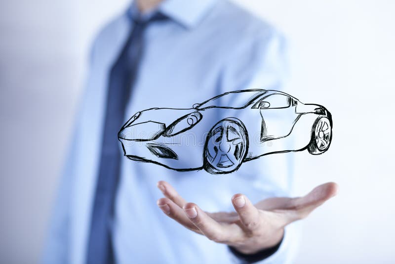 Male Hand Presenting Car Icon on Virtual Screen Stock Photo - Image of ...