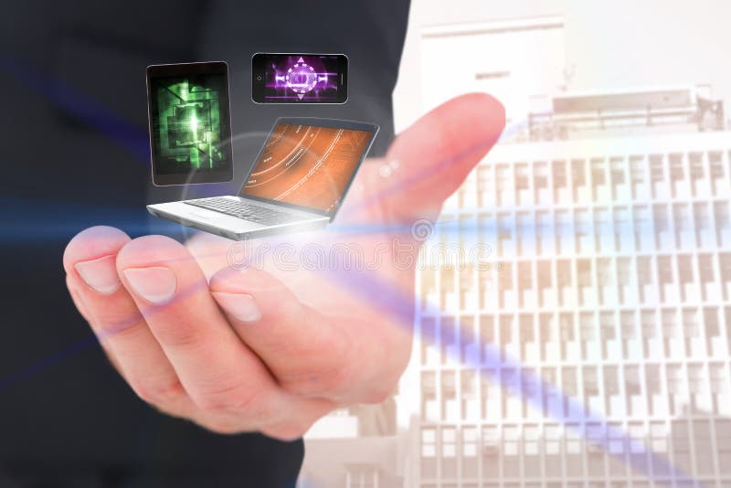 Male Hand Presenting Laptop Stock Photo - Image of architecture ...