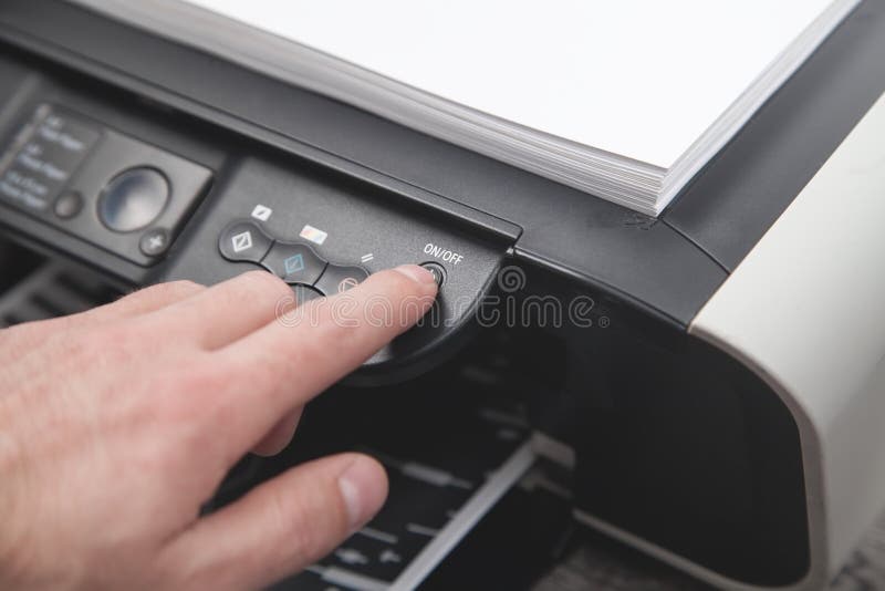 Male Hand Press on Button on Printer Stock Photo - Image of copy ...