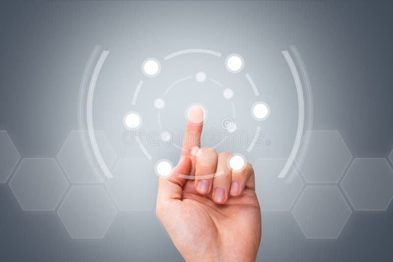 Finger Touching Transparent Digital Touch Screen Stock Photo - Image of ...
