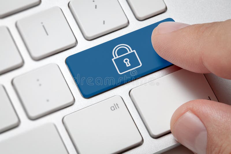 Male Hand Pressing Modern Computer Keyboard and Security Lock Enter Key ...