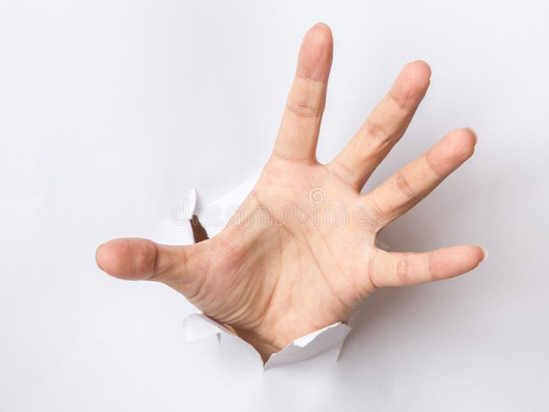 Hand Punching through the Paper Stock Image - Image of power, cracked ...