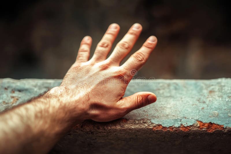 Male Hand Reaching Out Horizontally Over Rusty Surface Stock Photo ...