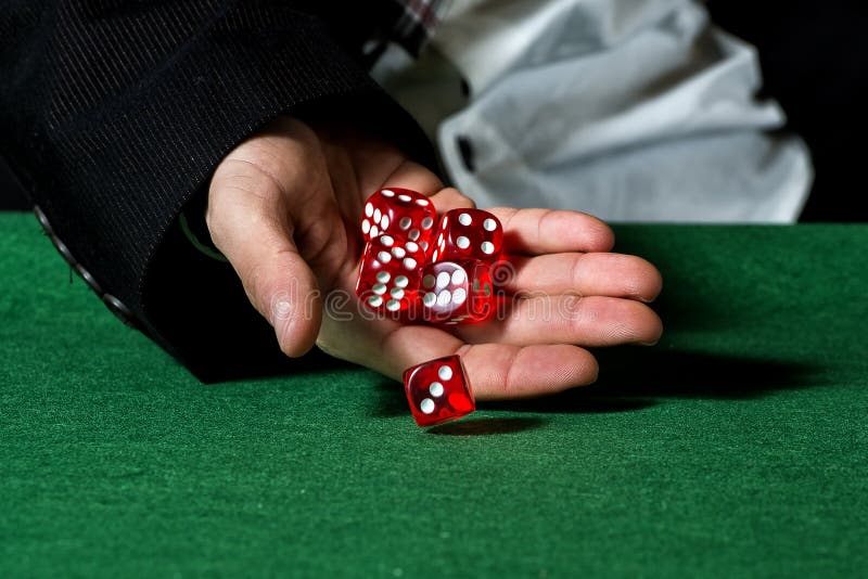 Male Hand Rolling Five Dice Stock Photo - Image of people, fortune ...