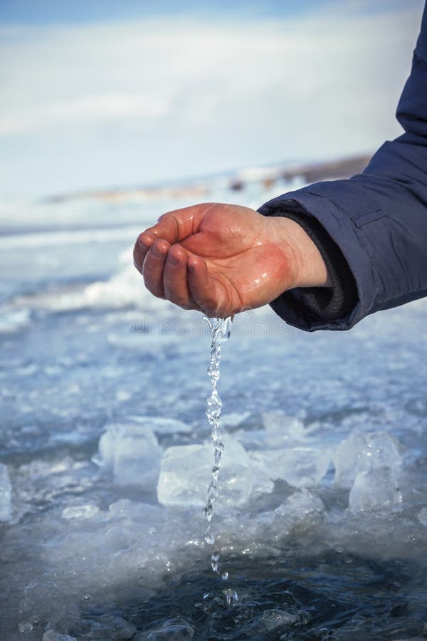 Man Drinking Water From A Hand Hole Of Lake Stock Image - Image of hole ...