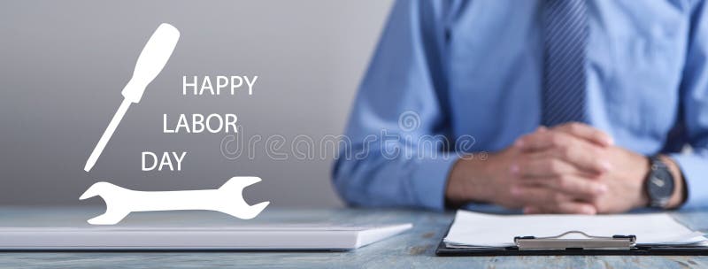 Male Hand Showing Happy Labor Day Stock Photo - Image of national ...