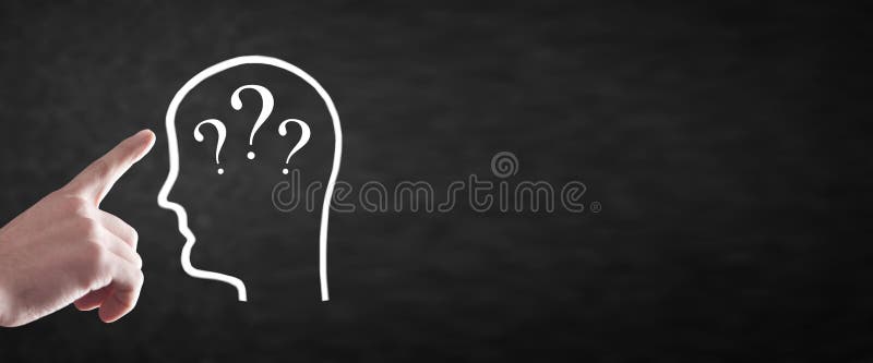 Male Hand Showing Human Head with a Question Marks Stock Photo - Image ...