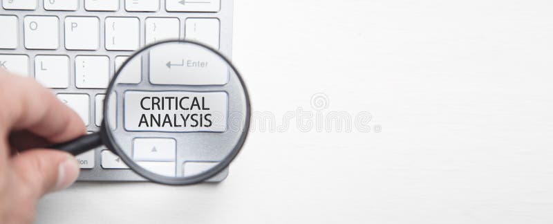 Male Hand Showing Magnifying Glass with a Critical Analysis Text Stock ...