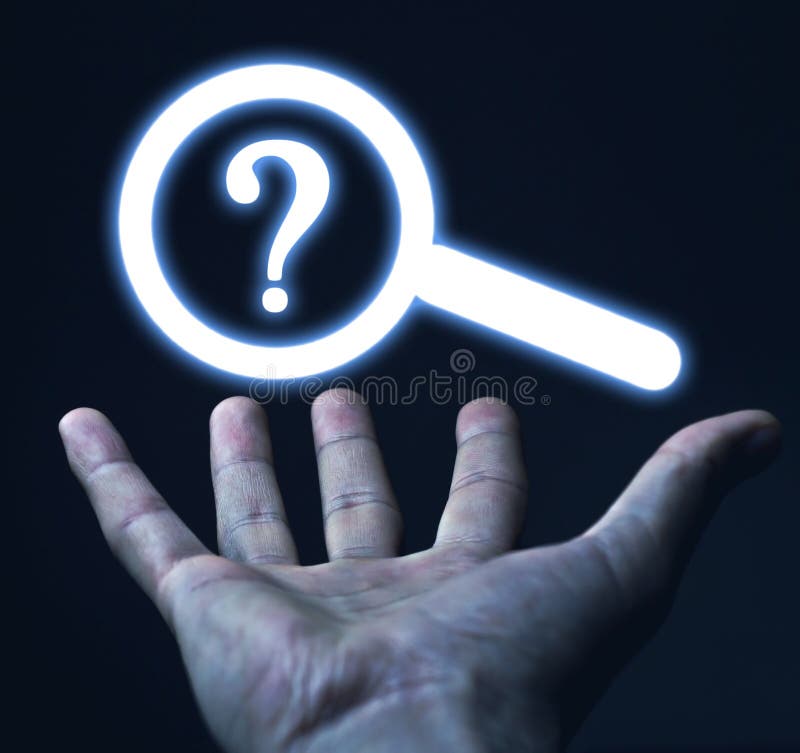 Male Hand Showing Magnifying Glass with a Question Mark Stock Image ...