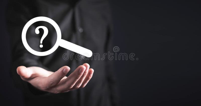 Male Hand Showing Magnifying Glass with a Question Mark Stock Image ...