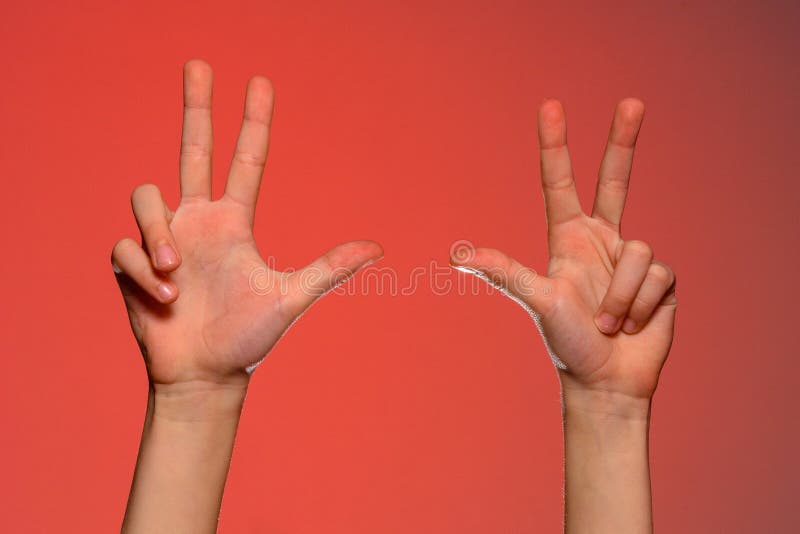 Male Hand is Showing Three Fingers Isolated on Red Background Stock ... Male Hand is Showing Three Fingers Isolated on Red Background Stock ...