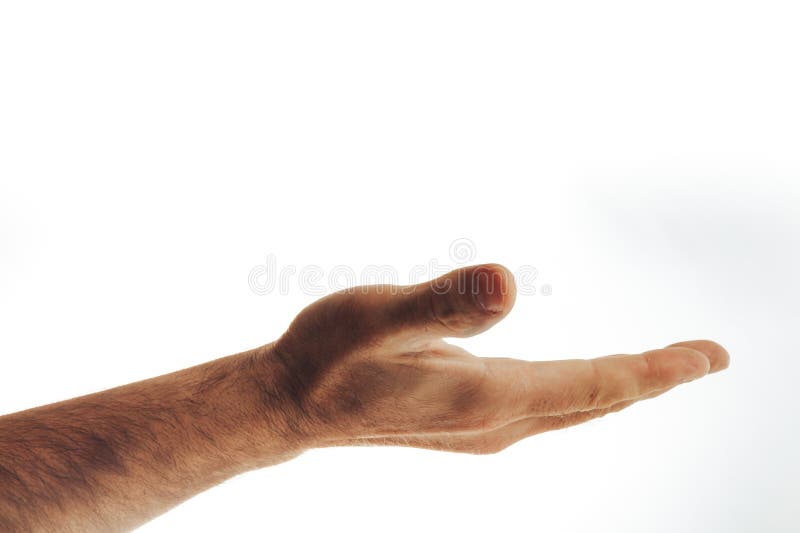 Male Hand Shows Open Palm. Isolated on White Background. Stock Photo ...