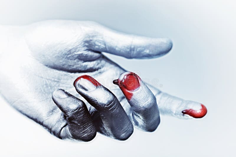 Male Hand in Silver Paint with Drops of Blood Stock Photo - Image of ...