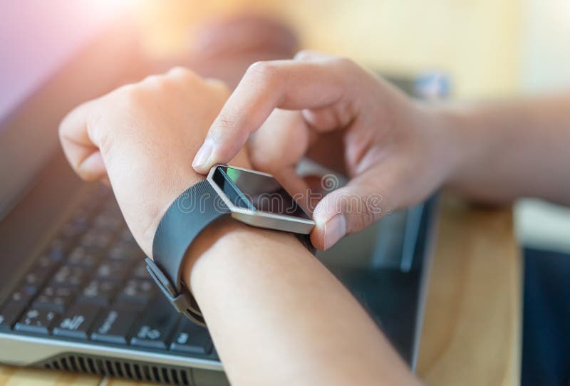 Male Hand with Smart Watch on Wrist. Stock Image - Image of ...