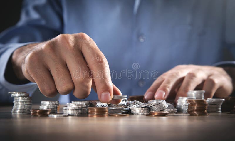 Male Hand Stacking Coins. Saving Money Stock Photo - Image of people ...