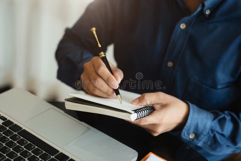 Male Hand Taking Notes on a Notebook Handwritten Note Writing Business ...