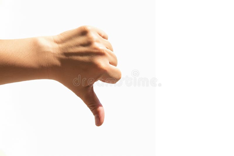Male Hand with Thumb Down on a White Background. Symbol of Negativity ...