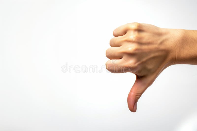 Male Hand with Thumb Down on a White Background. Symbol of Negativity ...