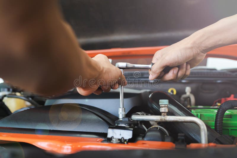 Hand Turning Engine Nut Male Hand Tightening a Nut Using a Tool Stock ...