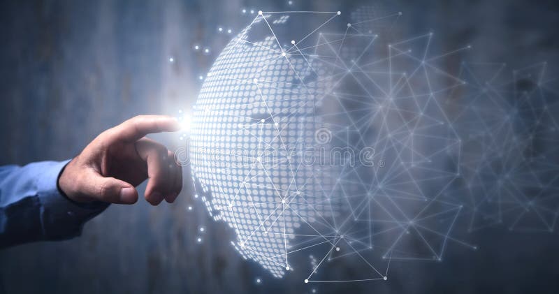 Male Hand Touching in Global Network Connection Stock Image - Image of ...