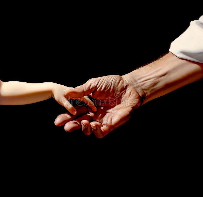 Male Hand Touching Her Child Hand Stock Illustration - Illustration of ...